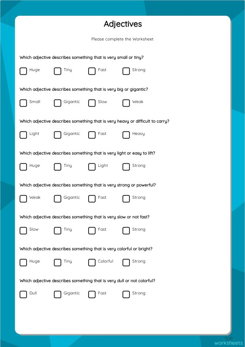 Adjectives. Interactive worksheet | TopWorksheets