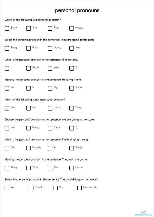 personal pronouns. Interactive worksheet | TopWorksheets