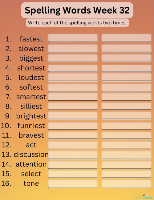 Spelling Words 32.1. Interactive worksheet | TopWorksheets