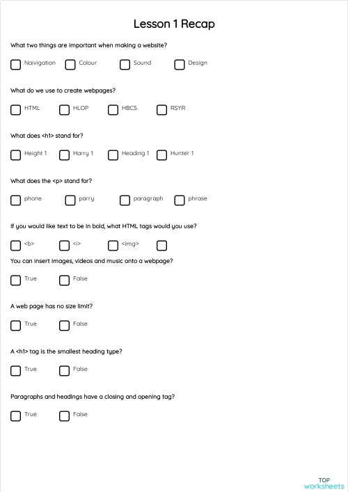 Lesson 1 Recap. Interactive worksheet | TopWorksheets