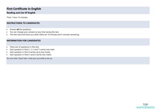 FCE Test 1 - Reading and use of English. Interactive worksheet ...