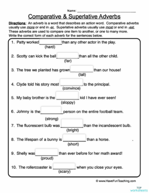 Unit 11. Comparative & Superlative adverbs 8º. Interactive worksheet ...