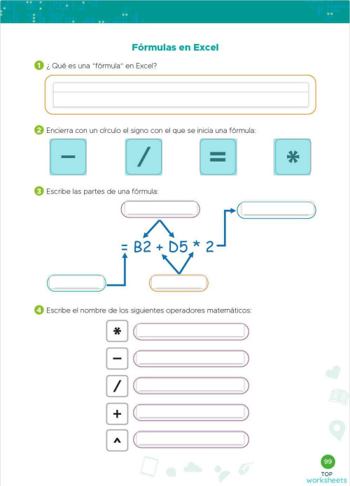 Página 99-100 - Fórmulas en Excel. Ficha interactiva | TopWorksheets