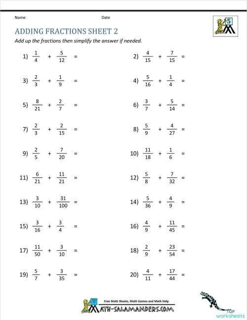 Adding Fractions. Interactive worksheet | TopWorksheets