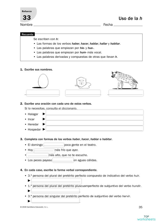 Ortografía de la h. Ficha interactiva | TopWorksheets