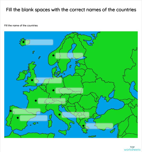 Fill the blank spaces with the correct names of the countries ...