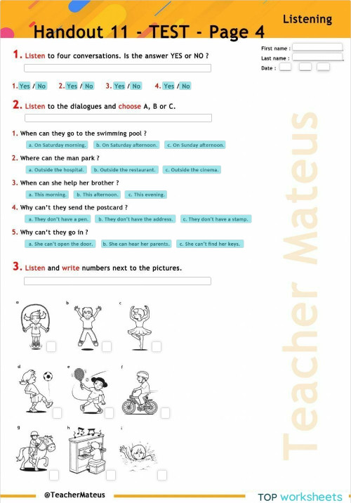 Handout 11 - TEST - Page 4 - Listening. Interactive worksheet ...