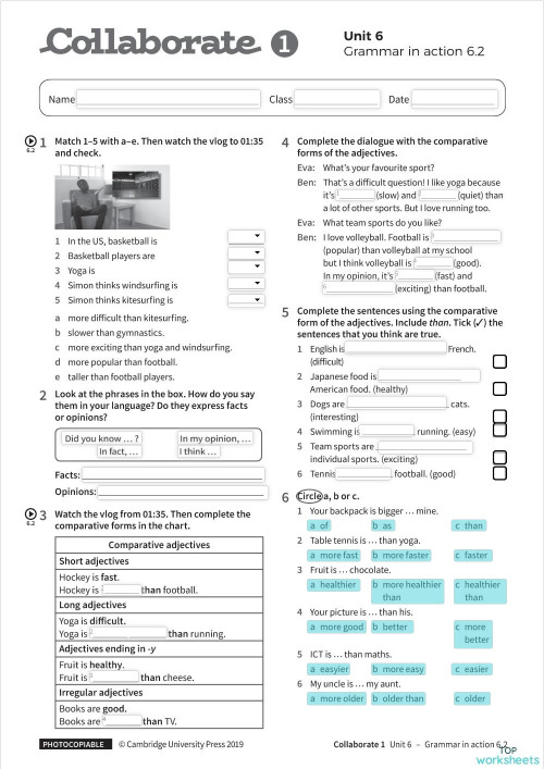 Collaborate 1 - Grammar In Action 6.1 - Comparatives. Interactive ...
