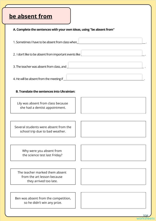 3.7 absent from. Interactive worksheet | TopWorksheets