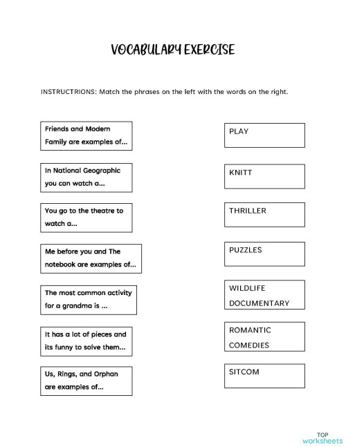 Vocabulary Exercise. Interactive worksheet | TopWorksheets