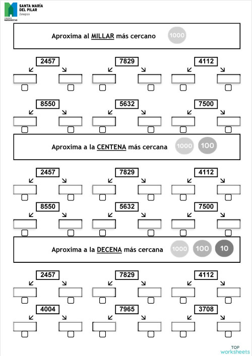 Redondeo al millar, centena y decana. Ficha interactiva | TopWorksheets