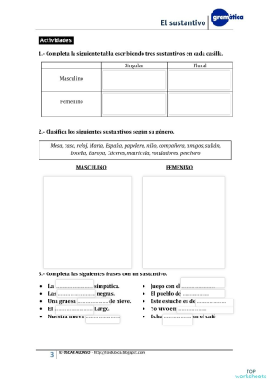 El sustantivo 1. Ficha interactiva | TopWorksheets