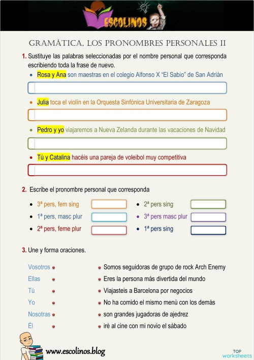Gramática. Los pronombres personales II. Ficha interactiva | TopWorksheets