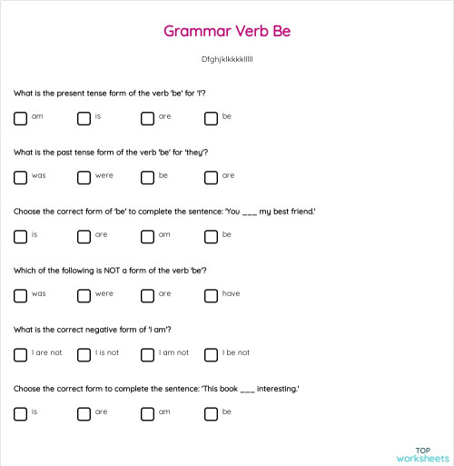 Grammar Verb Be. Interactive worksheet | TopWorksheets