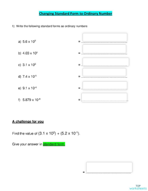 Standard Form to Ordinary Number. Interactive worksheet | TopWorksheets