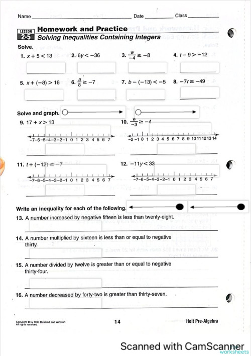 Lesson2.5 Solving Inequalities Containing Integers (8th). Interactive ...