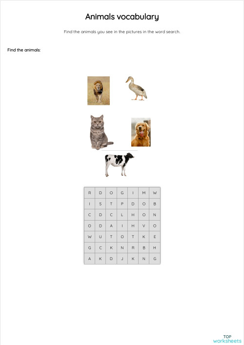 Animals vocabulary. Interactive worksheet | TopWorksheets