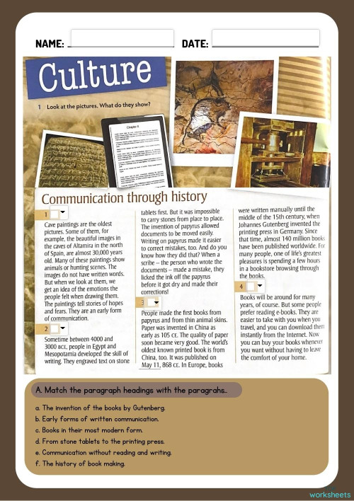 Culture: Communication through history.. Interactive worksheet ...