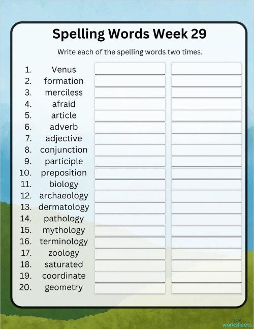 Spelling Words 29.1. Interactive worksheet | TopWorksheets