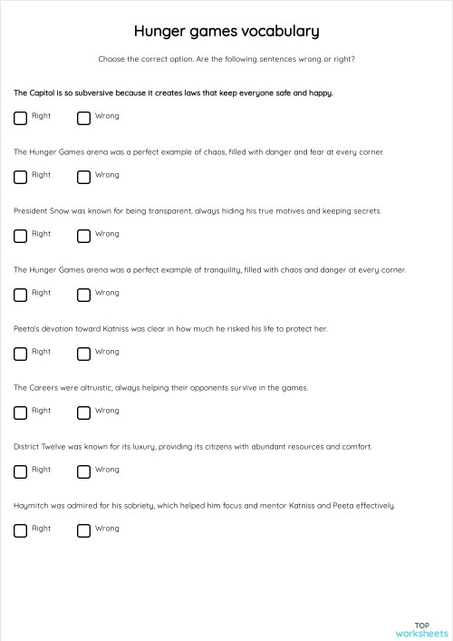 Hunger games vocabulary. Interactive worksheet | TopWorksheets