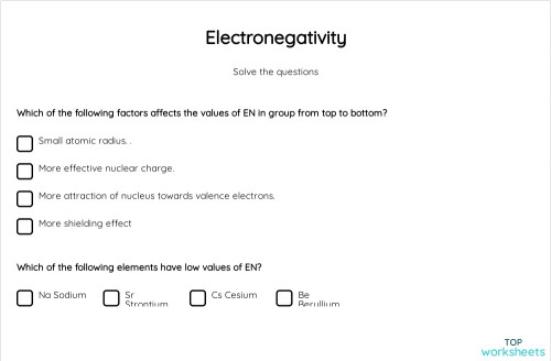 Electronegativity trends. Interactive worksheet | TopWorksheets