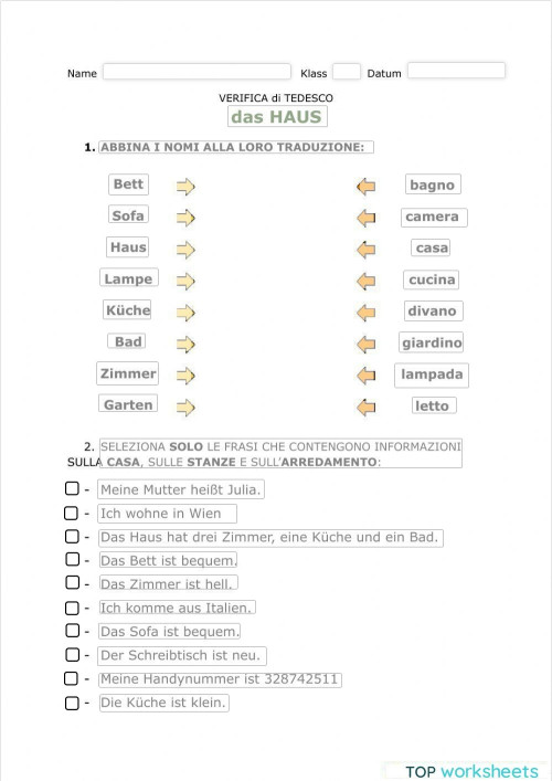 das Haus. Scheda interattiva | TopWorksheets