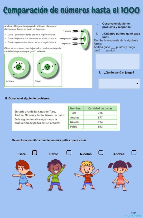 Comparando números hasta el 1000. Ficha interactiva | TopWorksheets