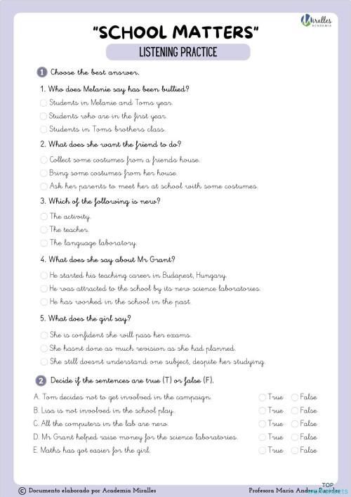 Listening "School matters". Interactive worksheet | TopWorksheets