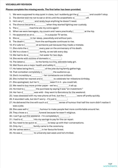 vocabulary revision B2+. Interactive worksheet | TopWorksheets