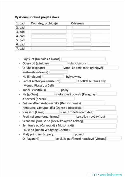 Gramatika: interaktivní pracovní listy a online cvičení | TopWorksheets