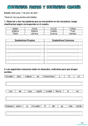 Ficha Online De Sustantivos Propios Y Comunes