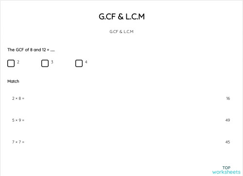 G.CF & L.C.M. Interactive worksheet | TopWorksheets