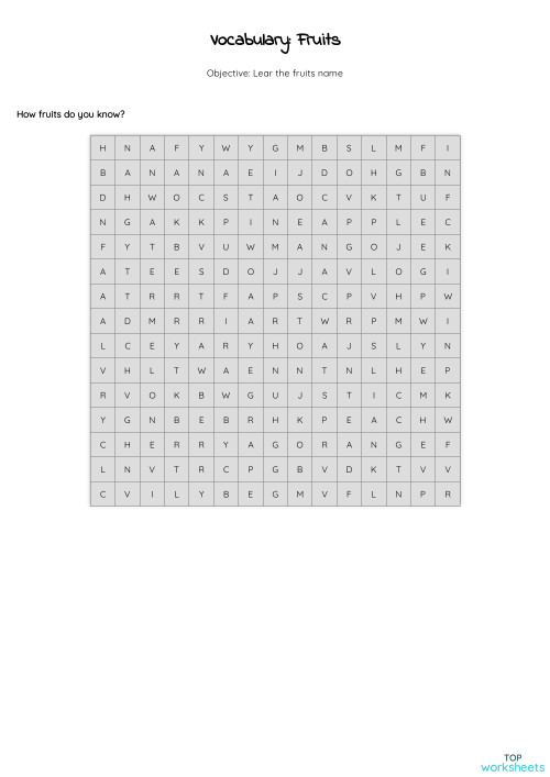 Vocabulary: Fruits. Interactive worksheet | TopWorksheets