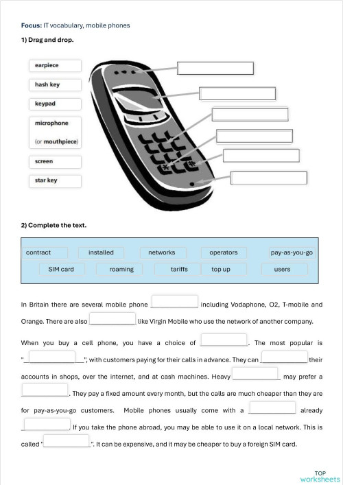 Vocabulary 1.8 - Mobile Phones 1. Interactive worksheet | TopWorksheets