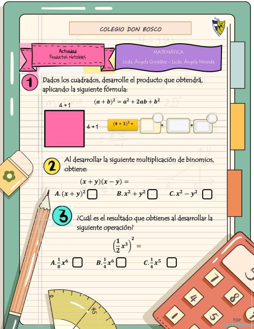 A.I. Productos notables. Ficha interactiva | TopWorksheets