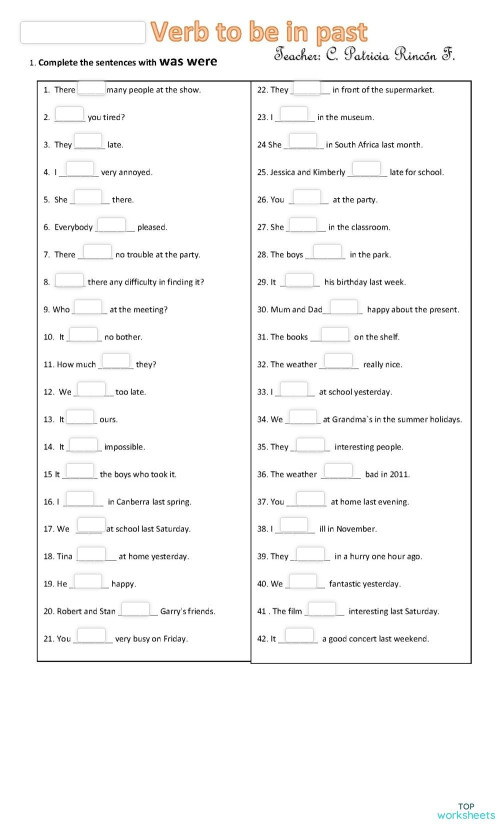 verb to be in past. Interactive worksheet | TopWorksheets
