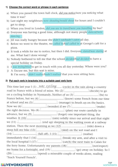 Past tenses review. Interactive worksheet | TopWorksheets