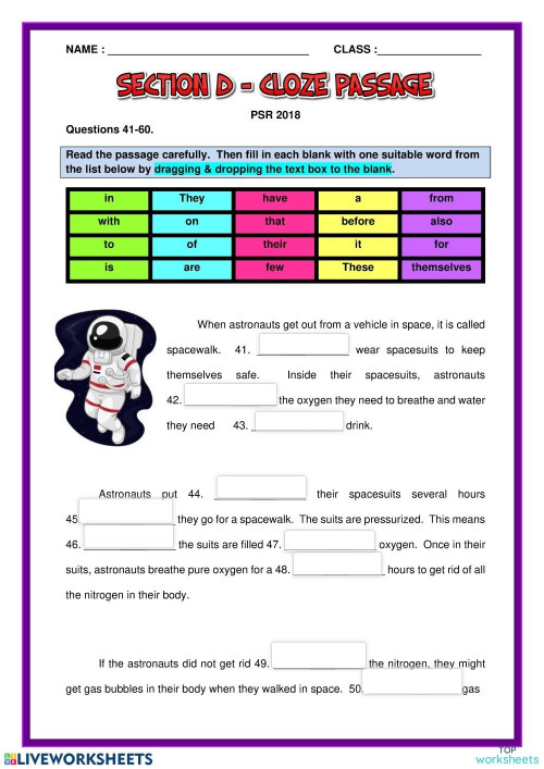 Cloze Passage 2018. Interactive worksheet | TopWorksheets