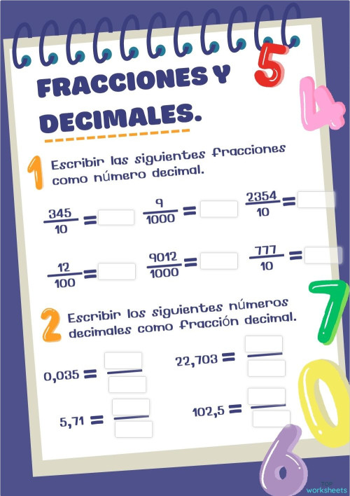 Números decimales: fichas interactivas y ejercicios online | TopWorksheets