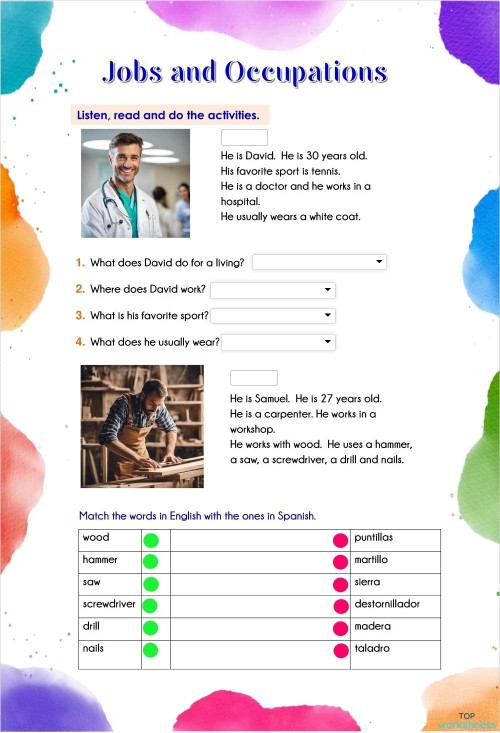 Jobs and Occupations Final Test. Interactive worksheet | TopWorksheets