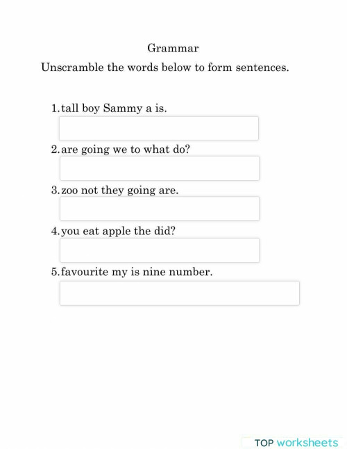 Unscrambling sentences. Interactive worksheet | TopWorksheets