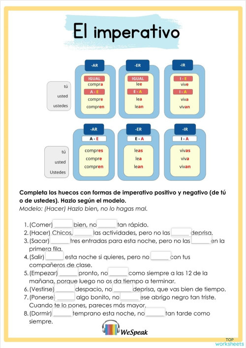 ESPI02-U20 El imperativo. Ficha interactiva | TopWorksheets
