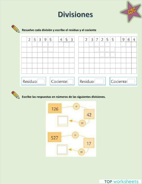 Divisiones. Ficha interactiva | TopWorksheets