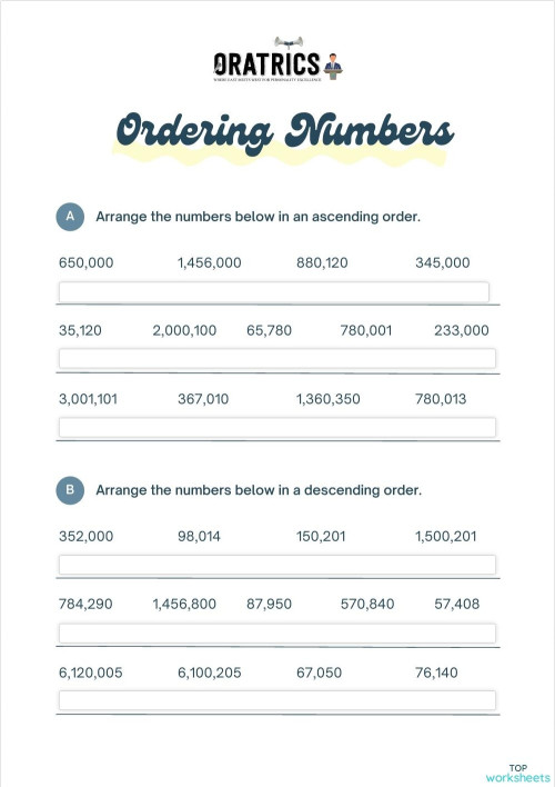 Grade 4 Page 42 (Arranging Numbers). Interactive worksheet | TopWorksheets
