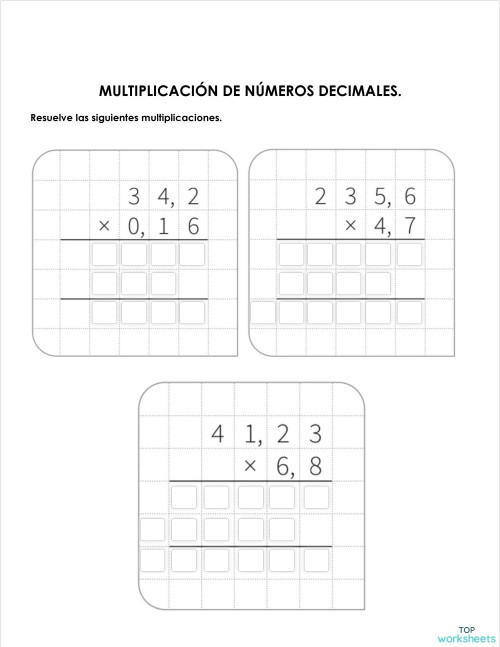 Números decimales: fichas interactivas y ejercicios online | TopWorksheets