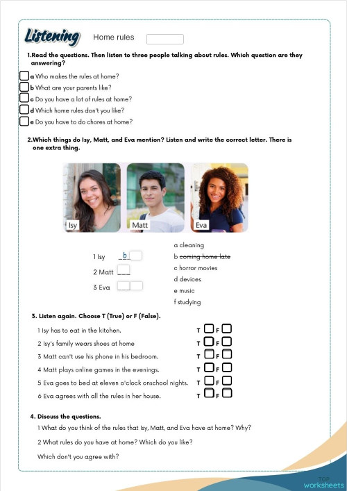 II.2 listening Home rules 4th. Interactive worksheet | TopWorksheets