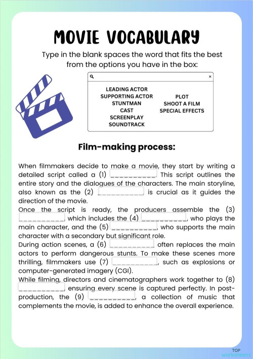 MOVIE VOCABULARY. Interactive worksheet | TopWorksheets