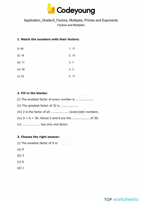 Factors and Multiples Application. Interactive worksheet | TopWorksheets
