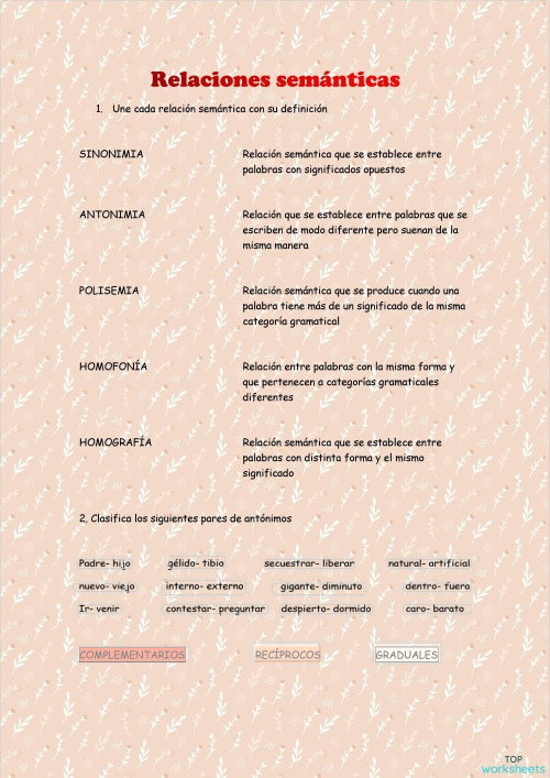 Sinónimos: fichas interactivas y ejercicios online | TopWorksheets