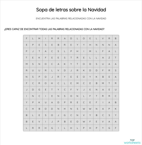 Sopa de letras sobre la Navidad. Ficha interactiva | TopWorksheets